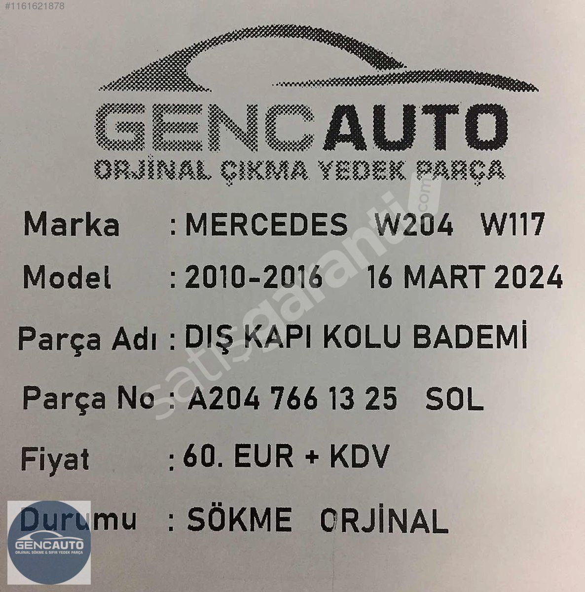 MERCEDES W204 DIŞ KAPI KOLU BADEMİ SÖKME ORJİNAL OEM A2047661325 ...
